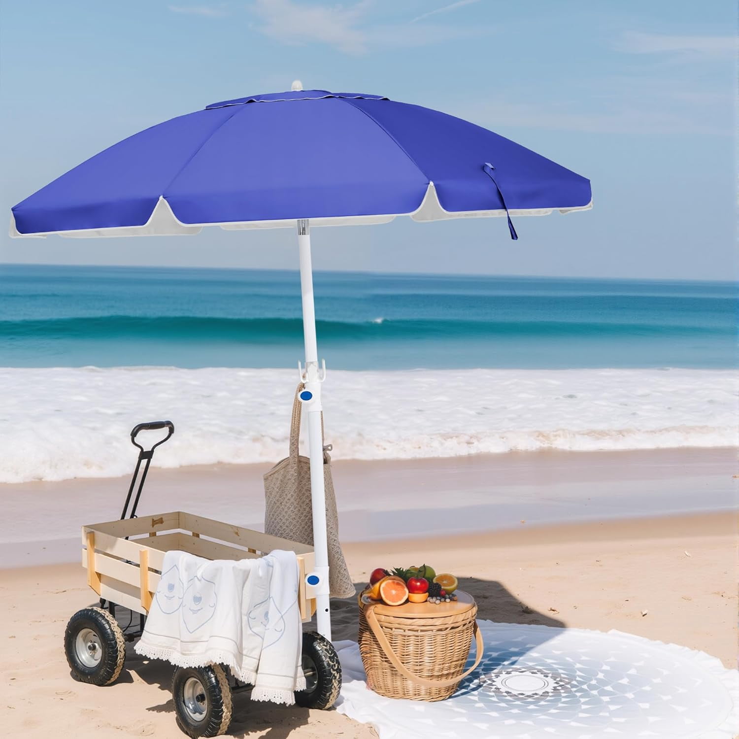 7.5FT Beach Umbrella UV 50+ Outdoor Portable Sunshade Umbrella with ...