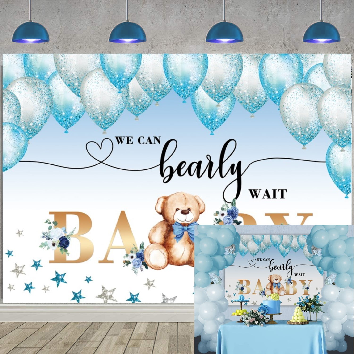 7×5FT Birthday Backdrop Bear Backdrop We Can Bearly Wait Watercolor ...