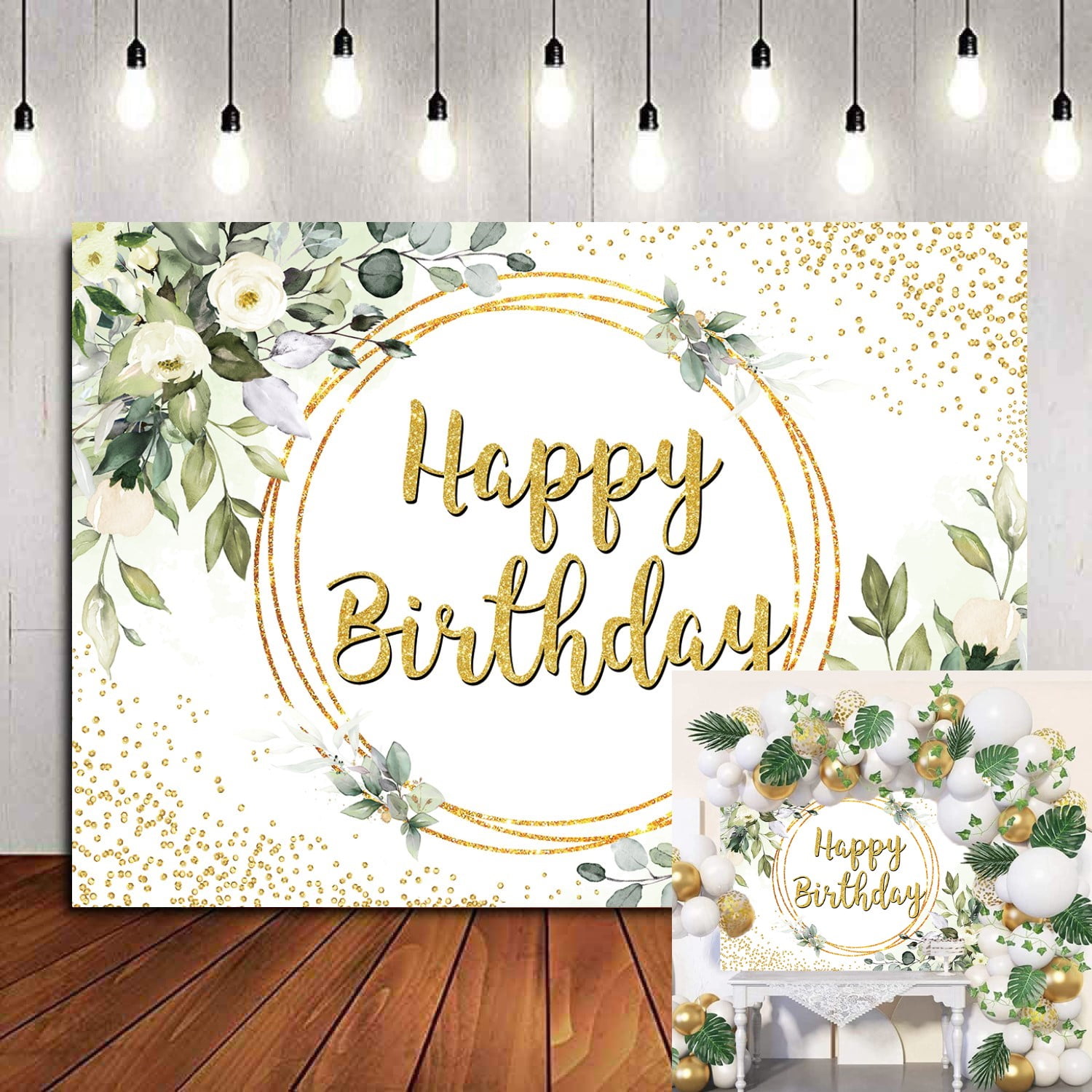 7×5FT Birthday Backdrop Greenery Happy Birthday Background Leaves ...