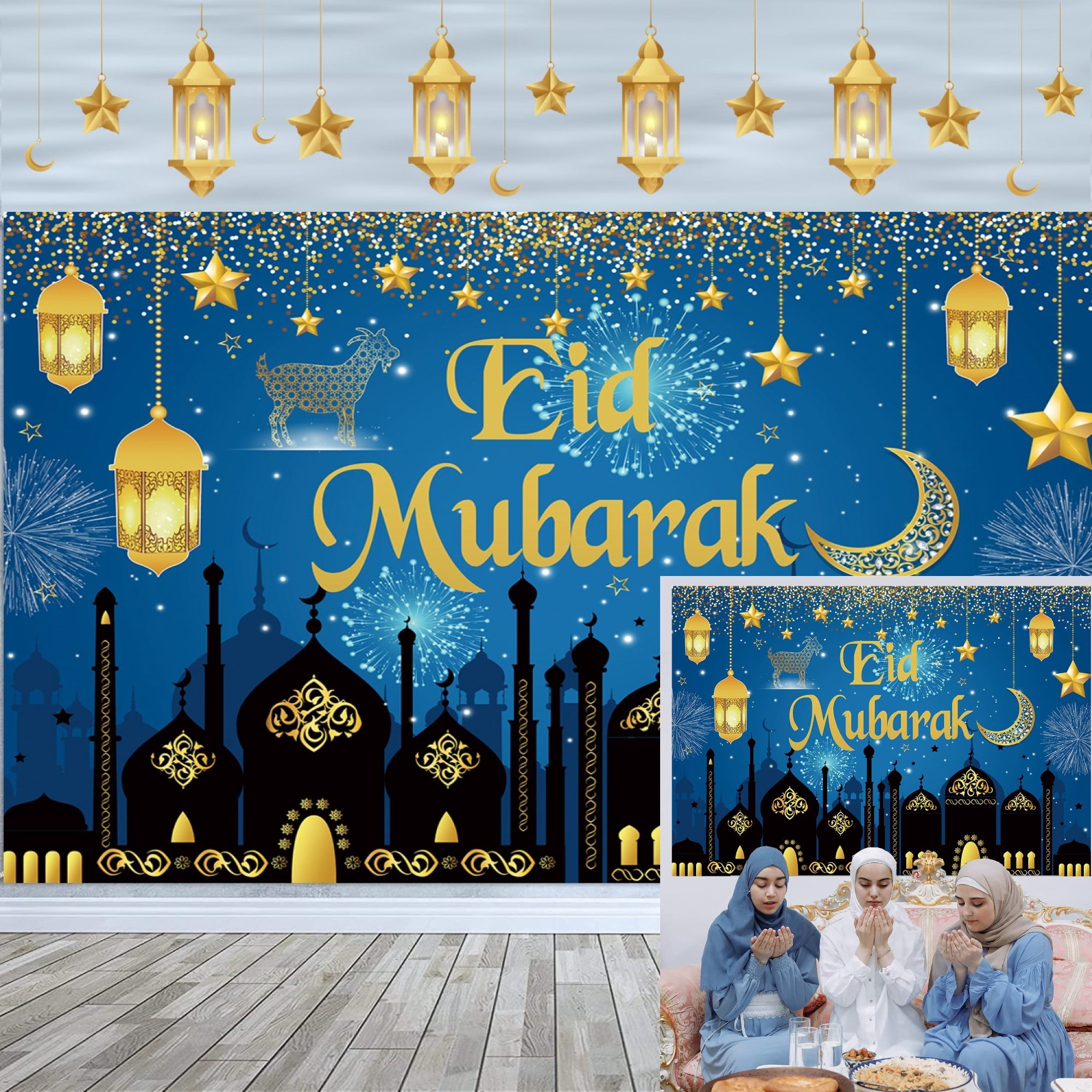 7×5FT Blue Eid Mubarak Backdrop Islamic Muslim Ramadan Background ...