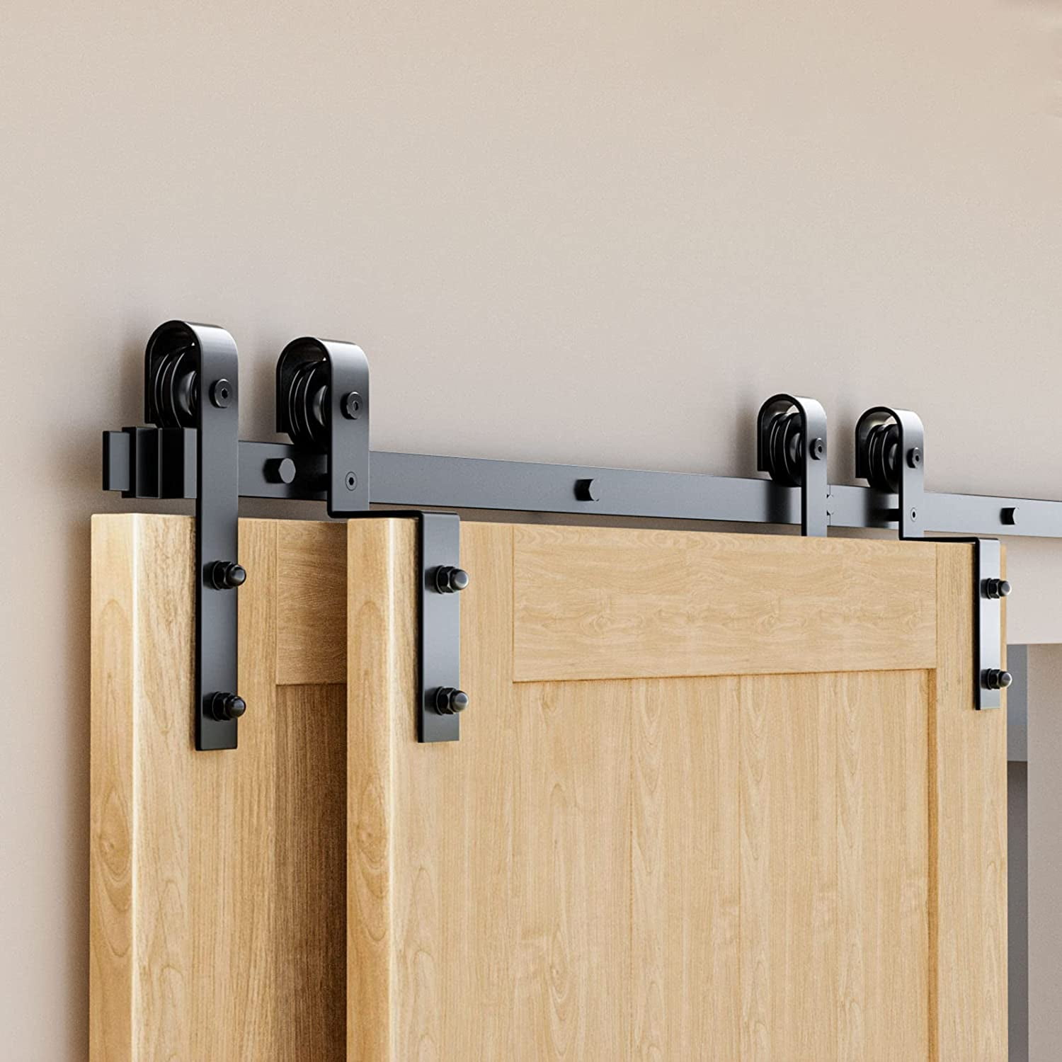 7.5FT Bypass Sliding Barn Door Hardware Kit, Single Track for Double ...