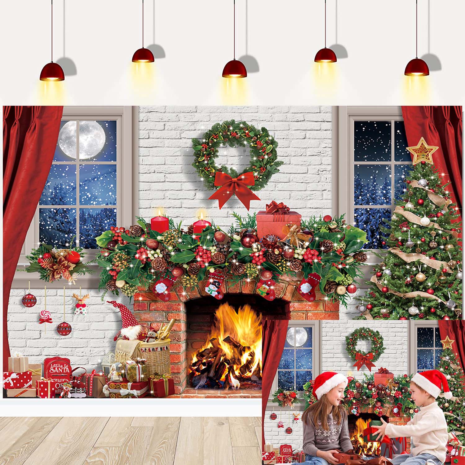 7×5FT Christmas Backdrop with Fireplace Christmas Backdrops Photography ...