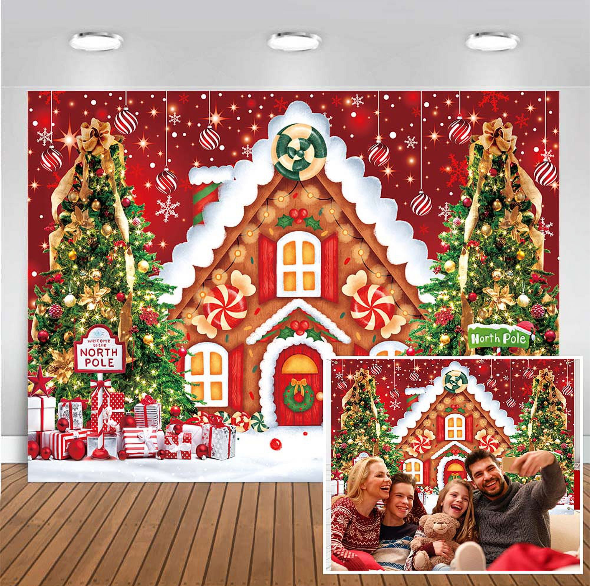 7×5ft Christmas Backdrop Christmas Gingerbread House Backdrop Christmas
