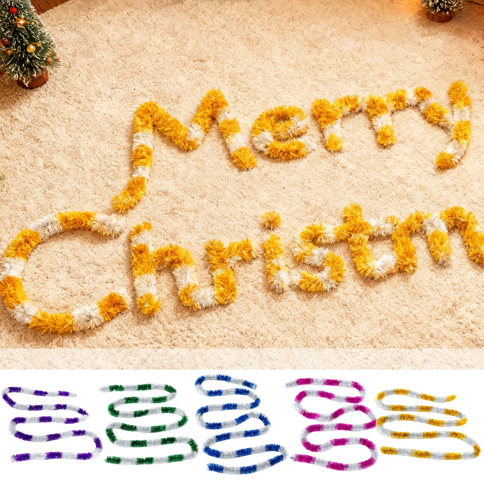 7.5FT Colorful Wool Striped Christmas Tree Decorationation, Festive Holiday Indoor Décor, Soft ...