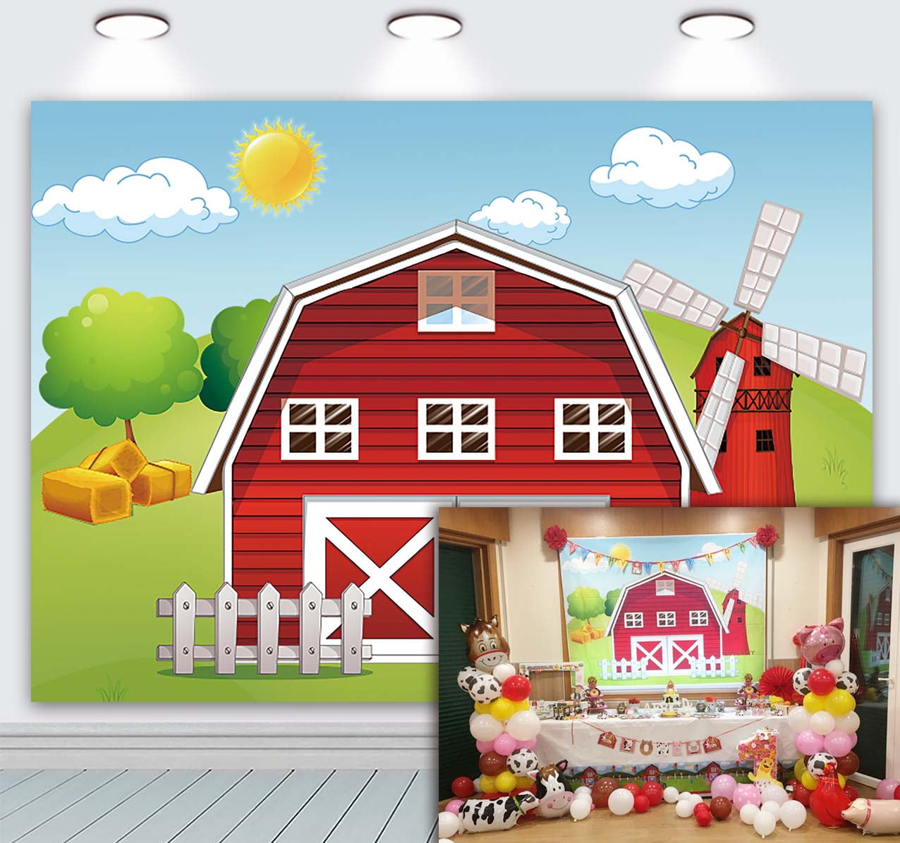 7×5FT Farm Backdrop Cartoon Farm Theme Party Supplies Red Farm Windmill ...