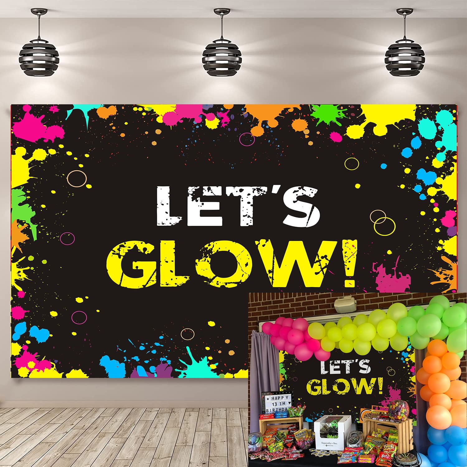 7×5FT Glow Neon Party Backdrop Let's Glow Splatter Photography ...