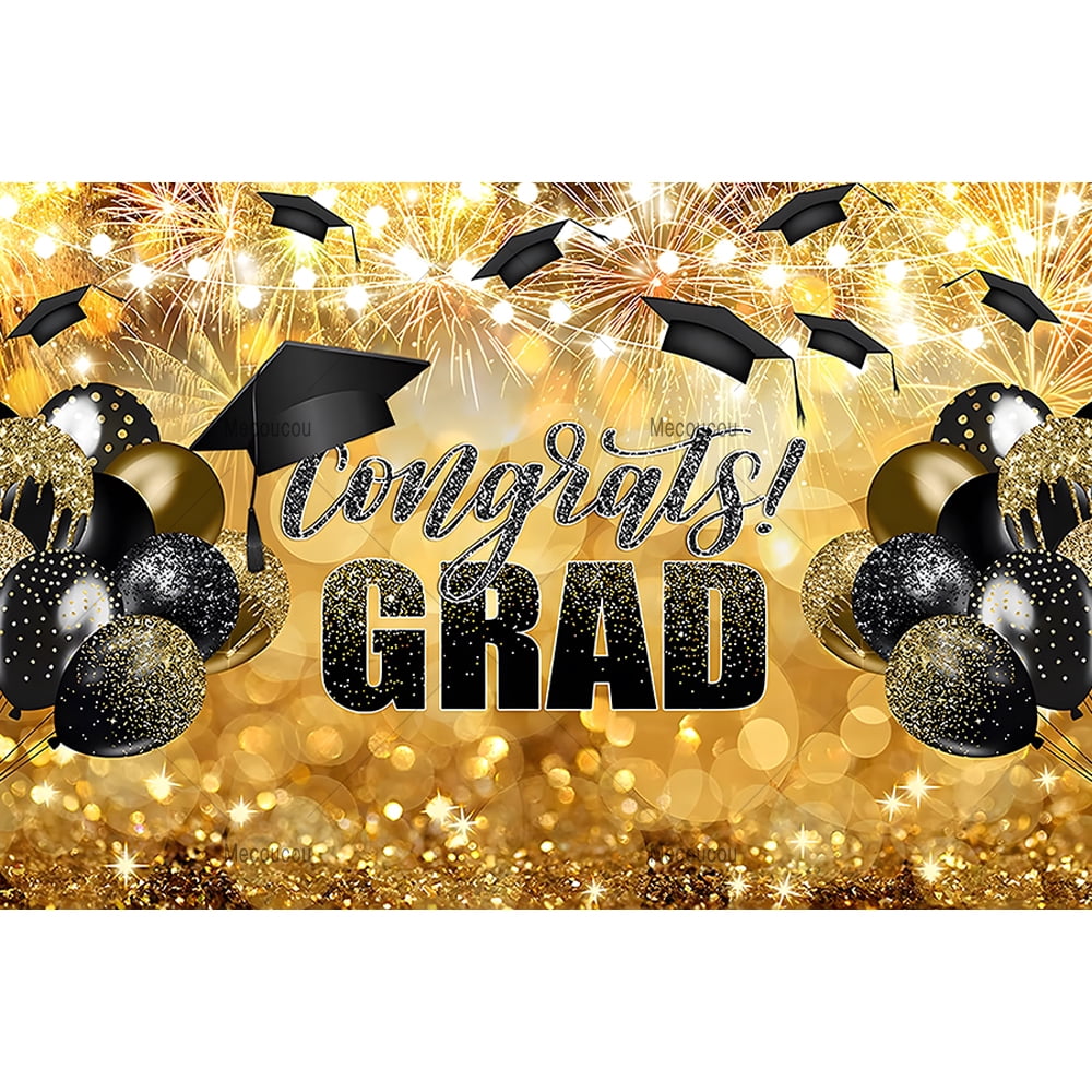7*5FT Graduation Season Photography Background Banner Gold Blue ...