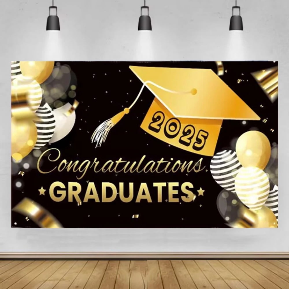 7*5FT Graduation Season Photography Background Banner Gold Blue ...