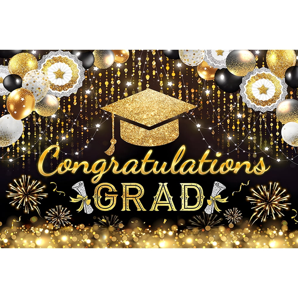 7*5FT Graduation Season Photography Background Banner Gold Blue ...