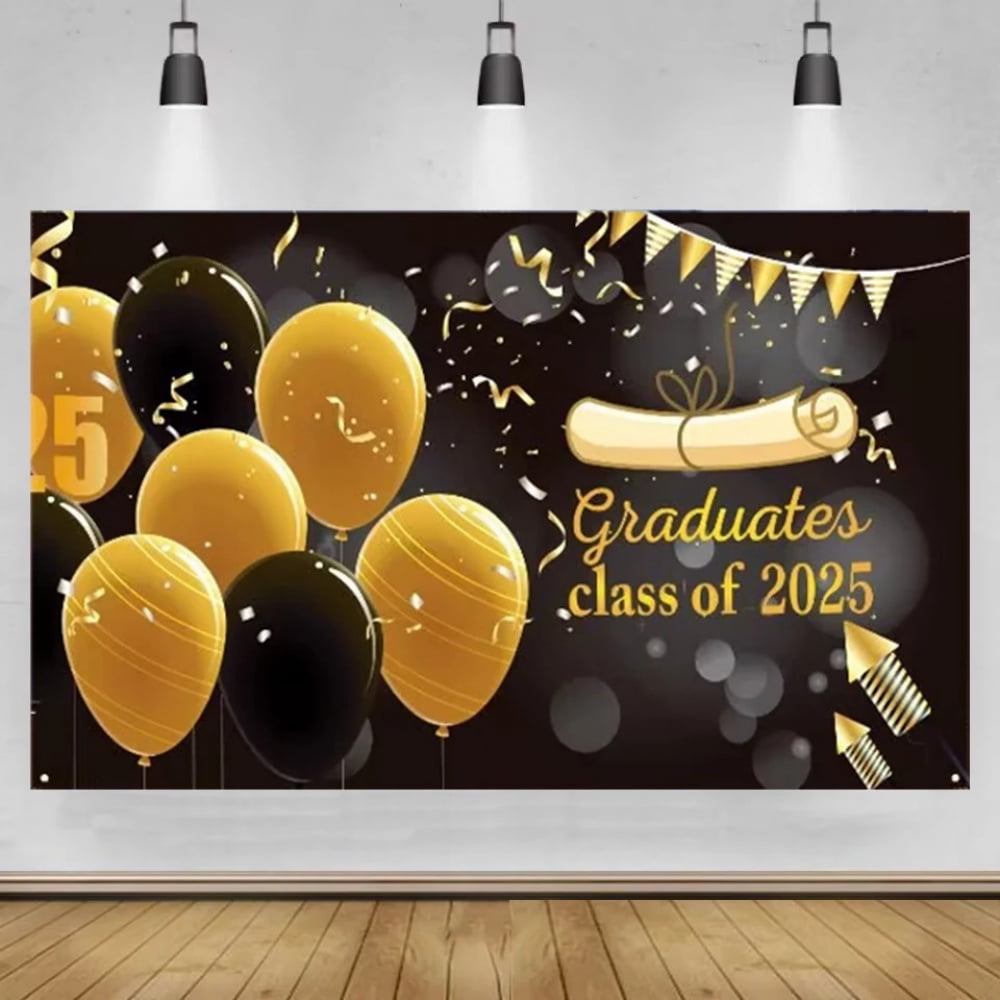 7*5FT Graduation Season Photography Background Banner Gold Blue ...