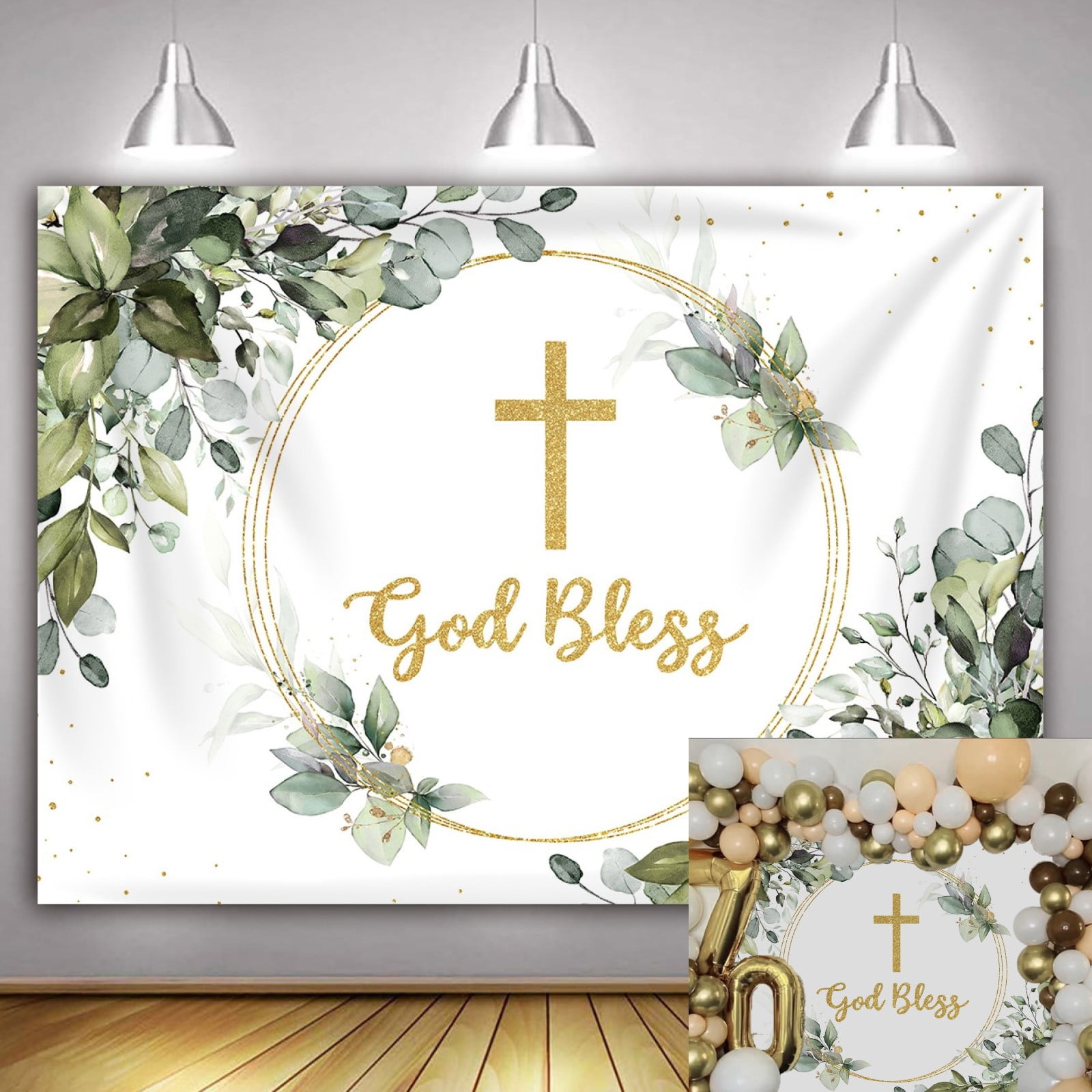 7×5FT Greenery God Bless Backdrop First Holy Communion Baptism Backdrop ...