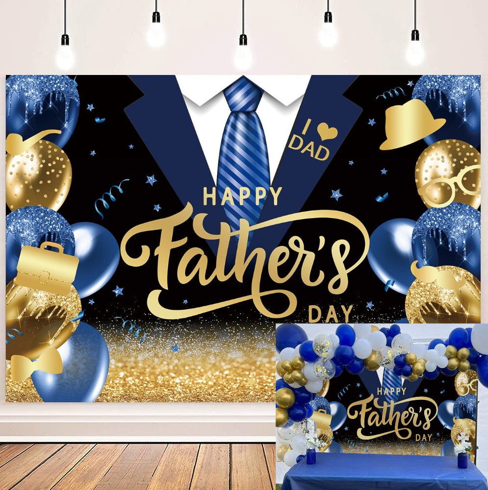 7×5FT Happy Father's Day Backdrop Blue Golden Glitter Balloon Father's ...