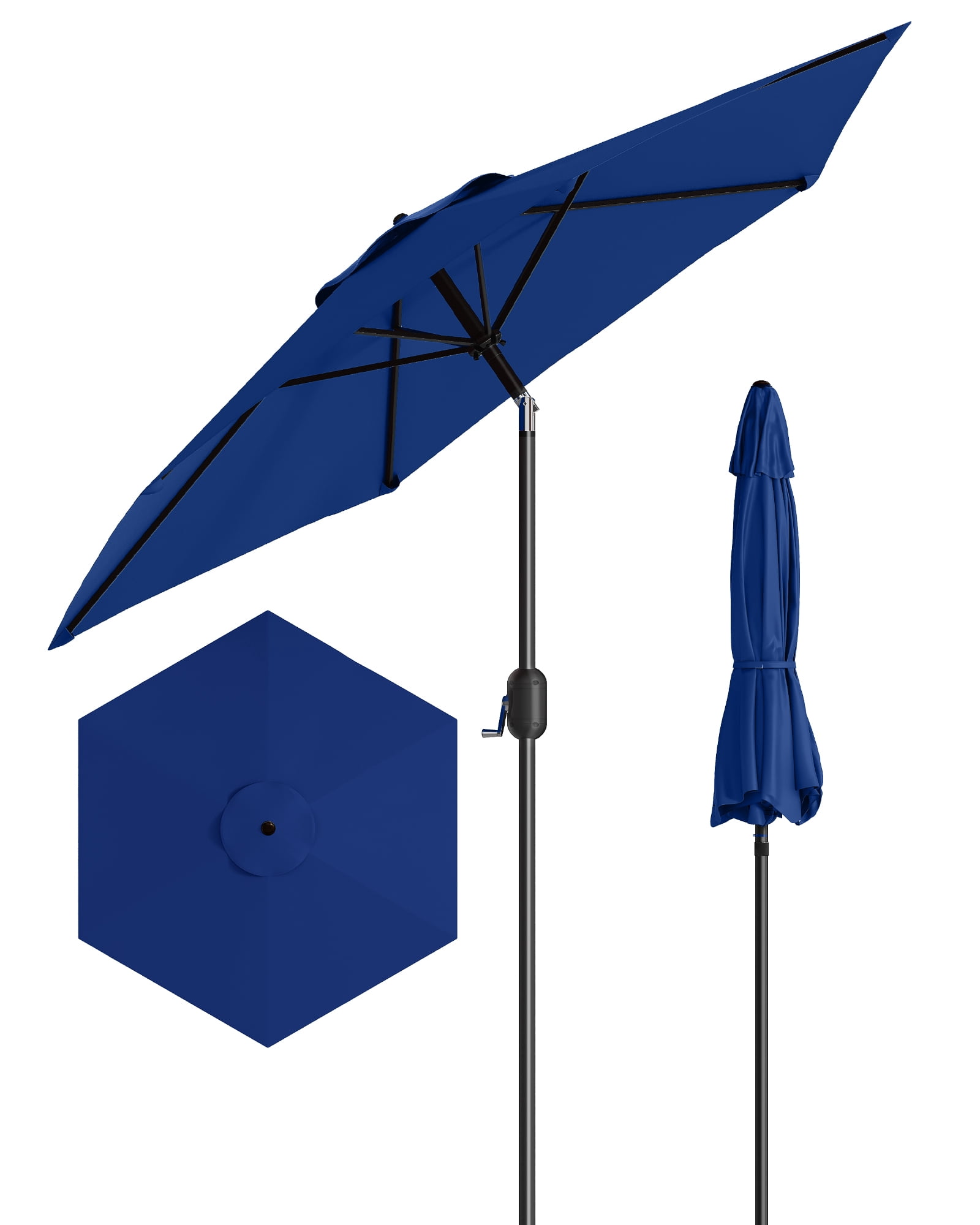 7.5FT Heavy Duty Outdoor Patio Umbrella – Steel Pole 6 Sturdy Ribs Push ...
