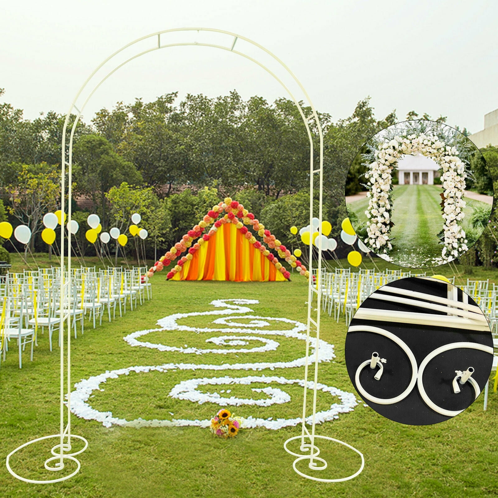 7.5FT Metal Garden Arbor with Bases Wedding Arches Party Decor ...