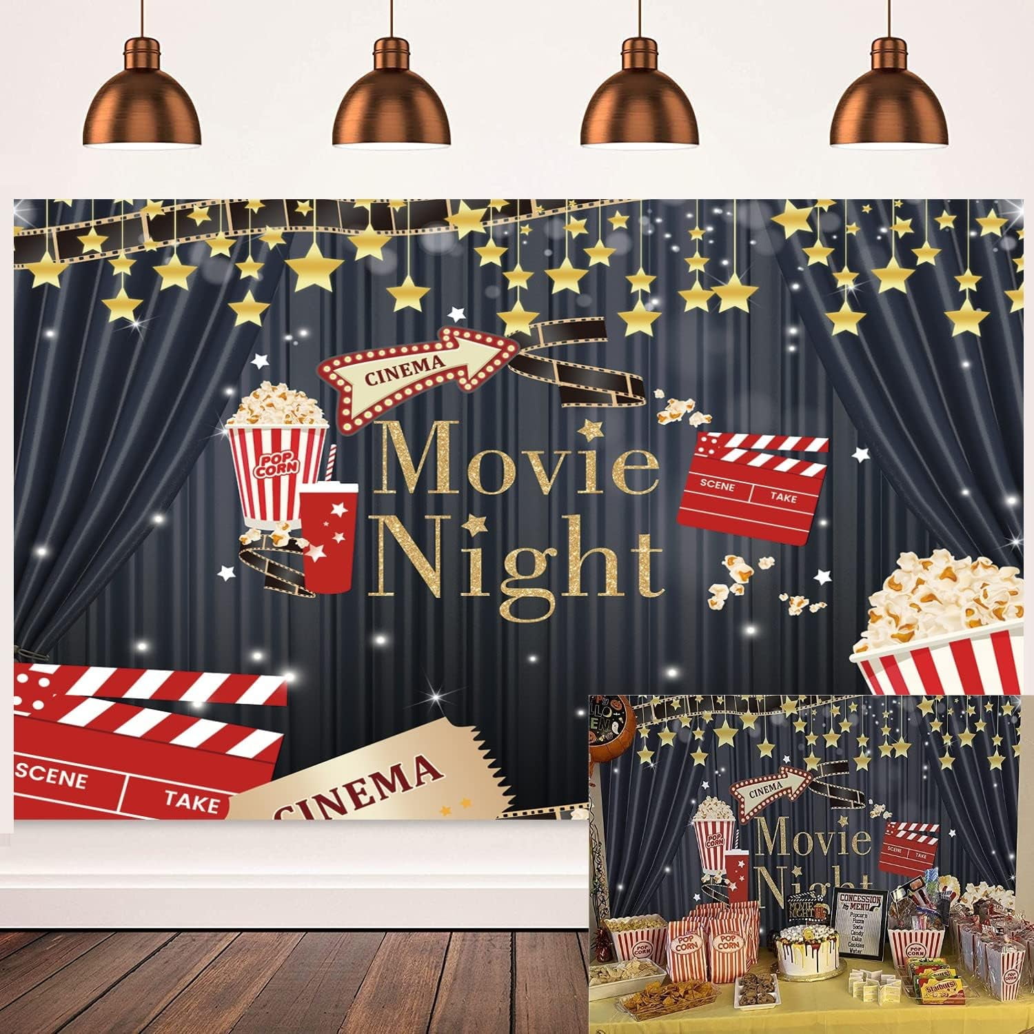 7×5FT Movie Night Backdrop Black Movie Night Theme Photography ...