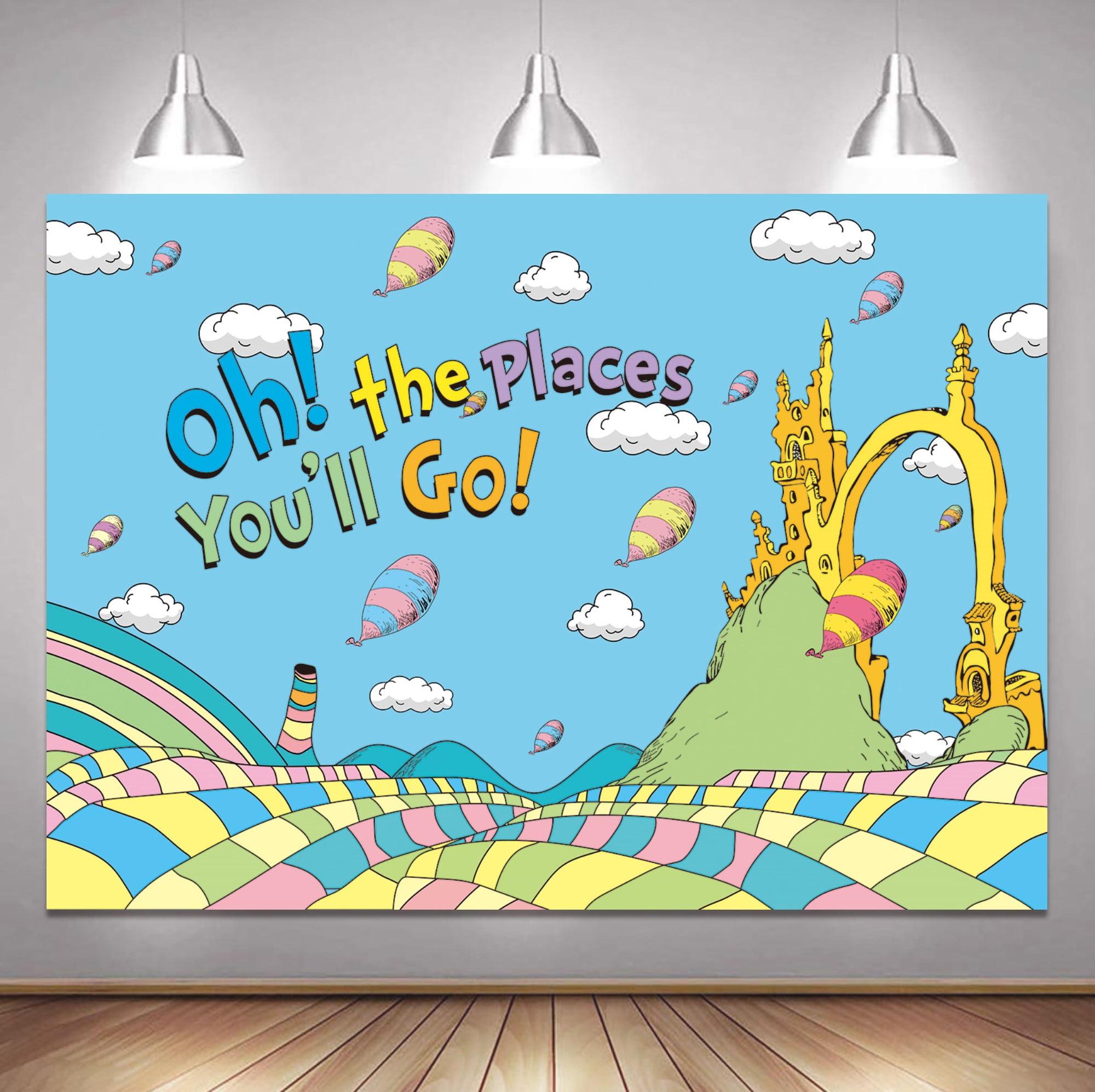 BINQOO 7x5ft Oh The Places You'll Go Backdrop, Blue Sky Clouds Vinyl ...