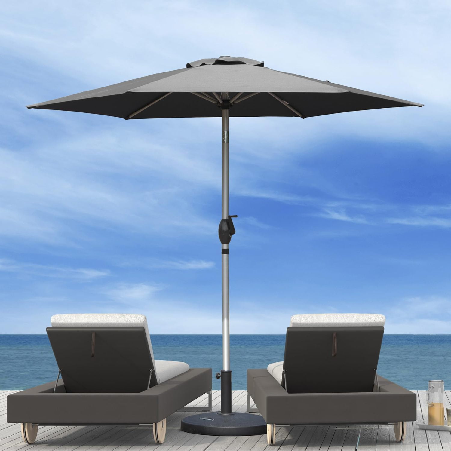 7.5FT Patio Umbrella Gray Push Button Tilt & Crank UV Protection ...