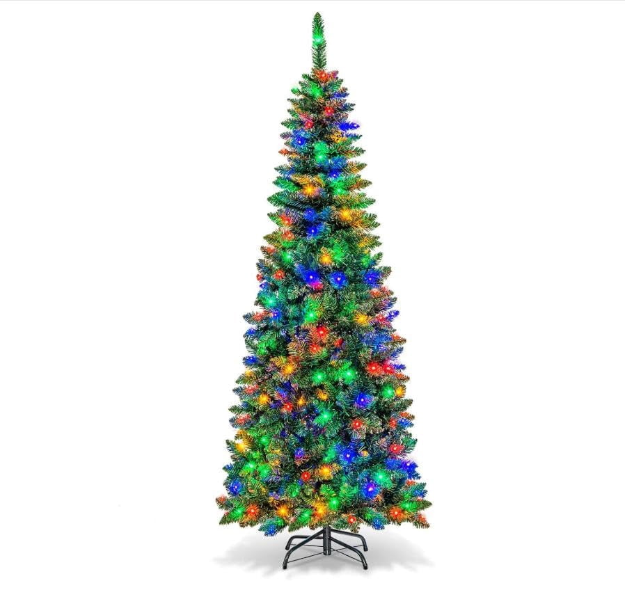 7.5FT Pencil Christmas Tree - Prelit Christmas Tree with 120 Lights ...