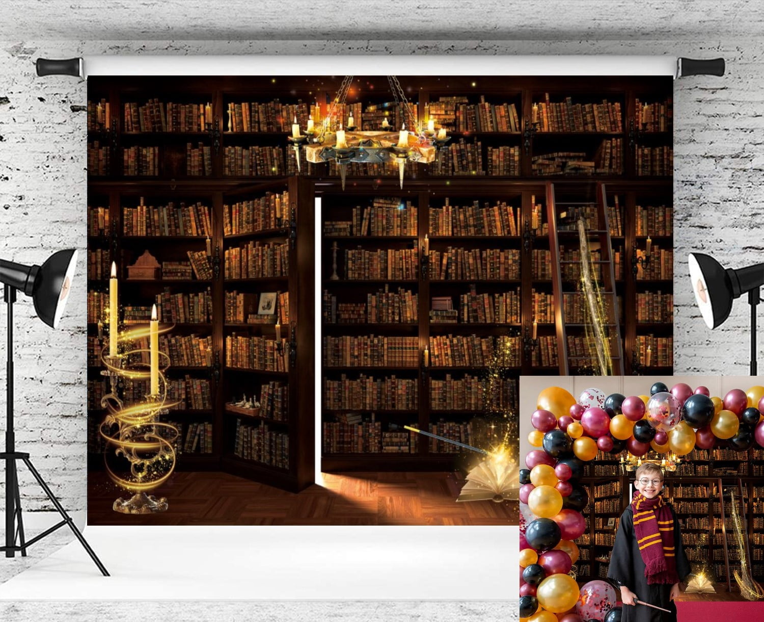 7×5FT Photo Backdrop Mysterious Wizard Library Backdrop Magic Book Wand ...