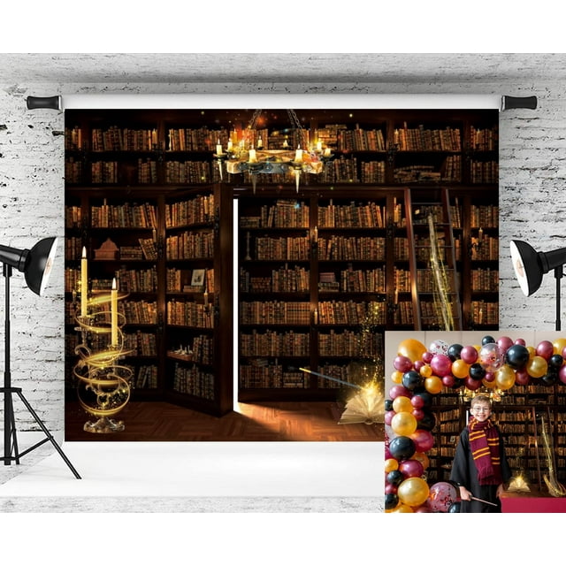 7×5FT Photo Backdrop Mysterious Wizard Library Backdrop Magic Book Wand ...