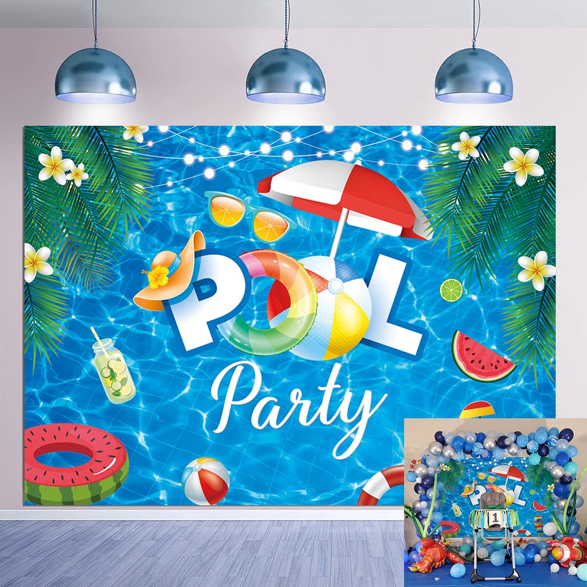 7×5FT Pool Party Backdrop Summer Hawaii Backdrop Beach Birthday ...