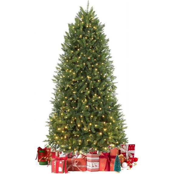 7.5FT Pre-Lit Artificial Christmas Tree with 750 Warm White Led Lights ...