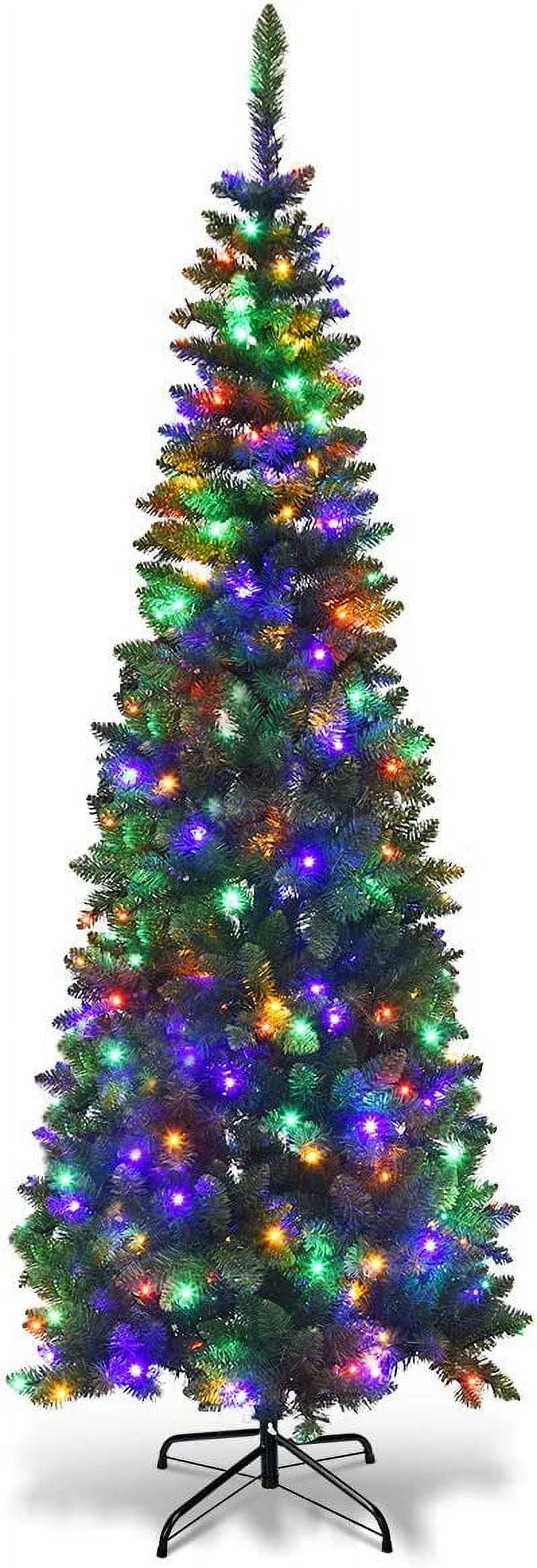 7.5FT Pre-Lit Artificial Pencil Christmas Tree, Colorful Lights Spruce ...