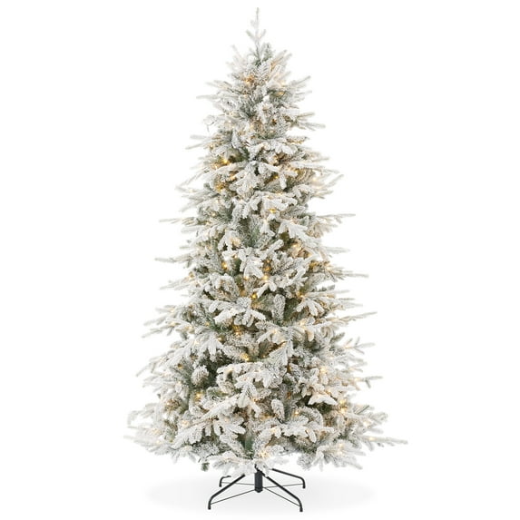 7.5FT Pre-Lit Slim Snow-Flocked Aspen Fir Artificial Christmas Tree ...