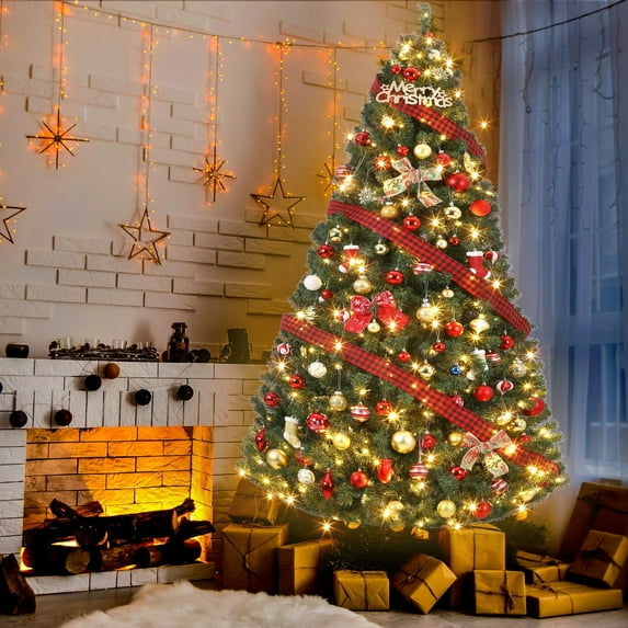 7.5FT Prelit Christmas Tree Artificial Christmas Tree with 8 Mode 450 ...
