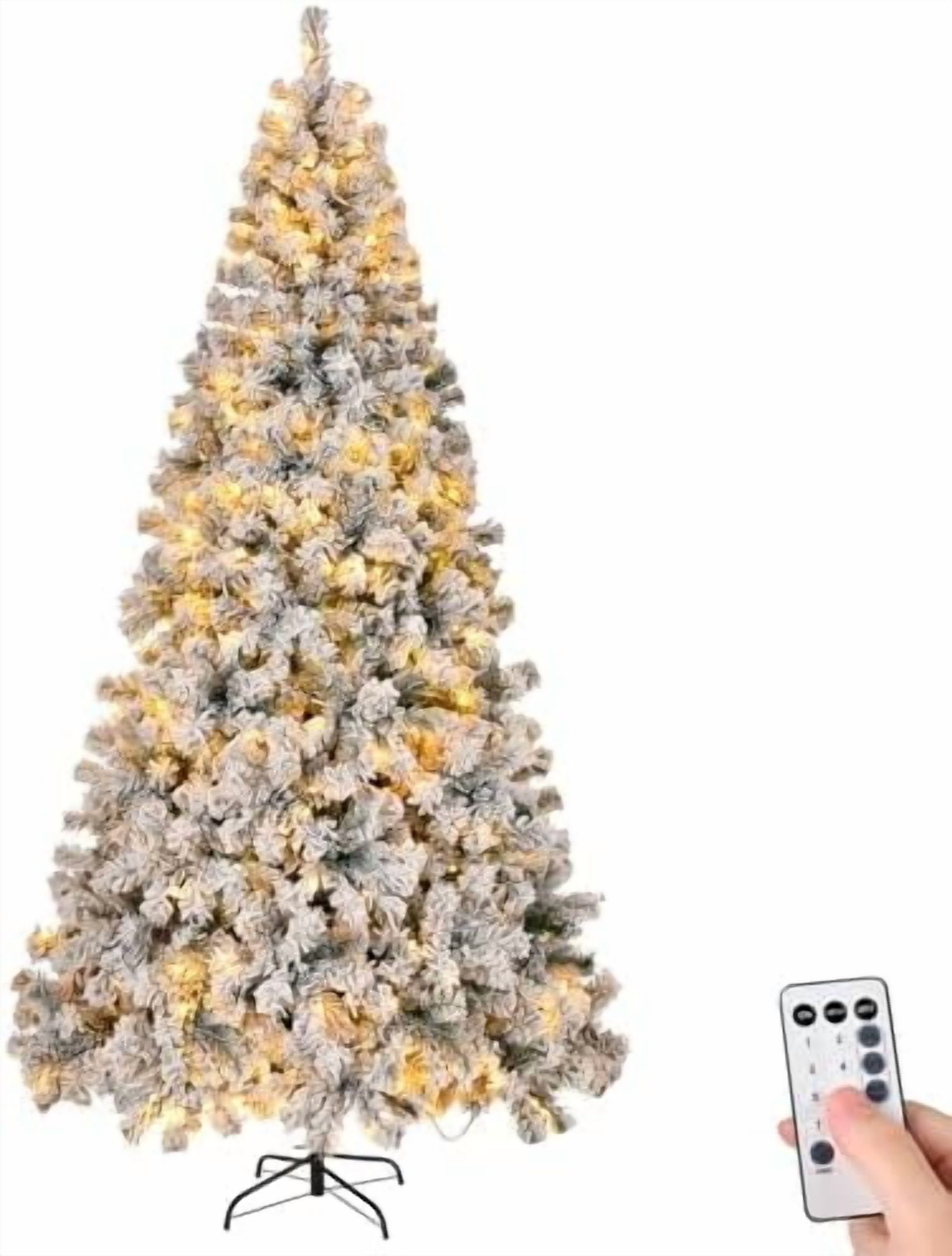 7.5FT Prelit Green Flocked Artificial Christmas Tree with 350 Colored ...