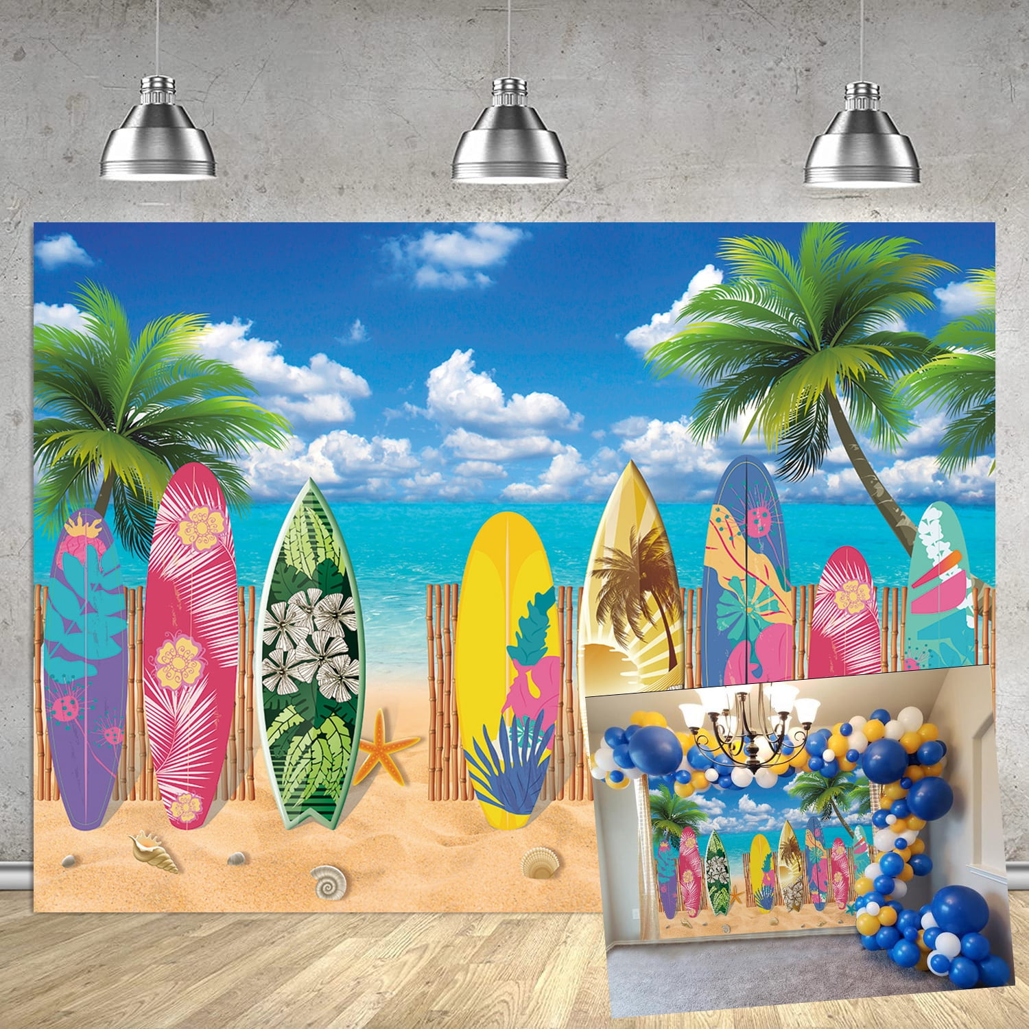 7×5FT Summer Beach Backdrop Surfboard Luau Theme Backdrop Tropical ...
