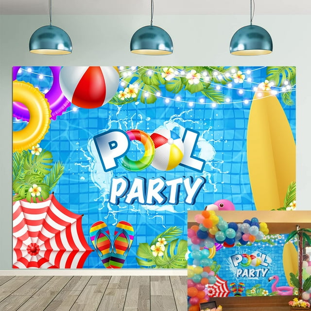 7×5FT Summer Hawaiian Beach Backdrop Pool Party Supplies Pool Party ...