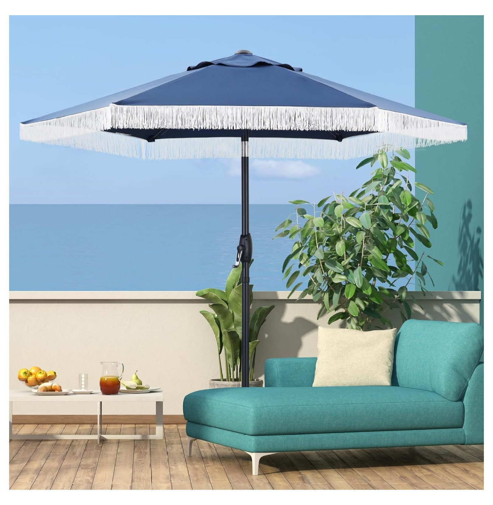 7.5FT Tassel Patio Umbrella Outdoor Table Umbrella, Umbrella with 6 ...