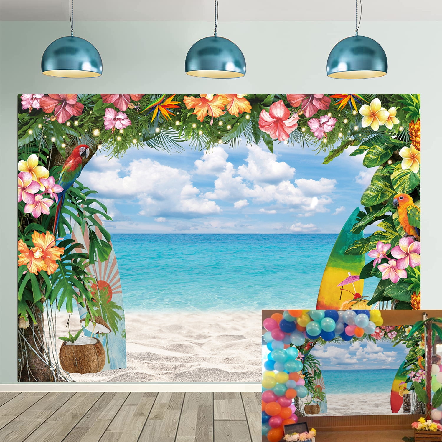 7×5FT Tropical Luau Backdrop Summer Hawaii Beach Backdrop Surfboard ...
