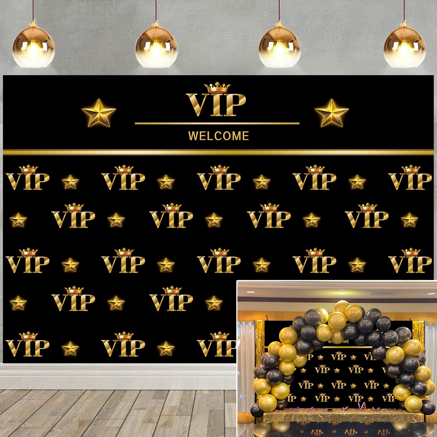 7×5FT VIP Backdrop Black Gold Backdrop VIP Film Movie Banquet ...