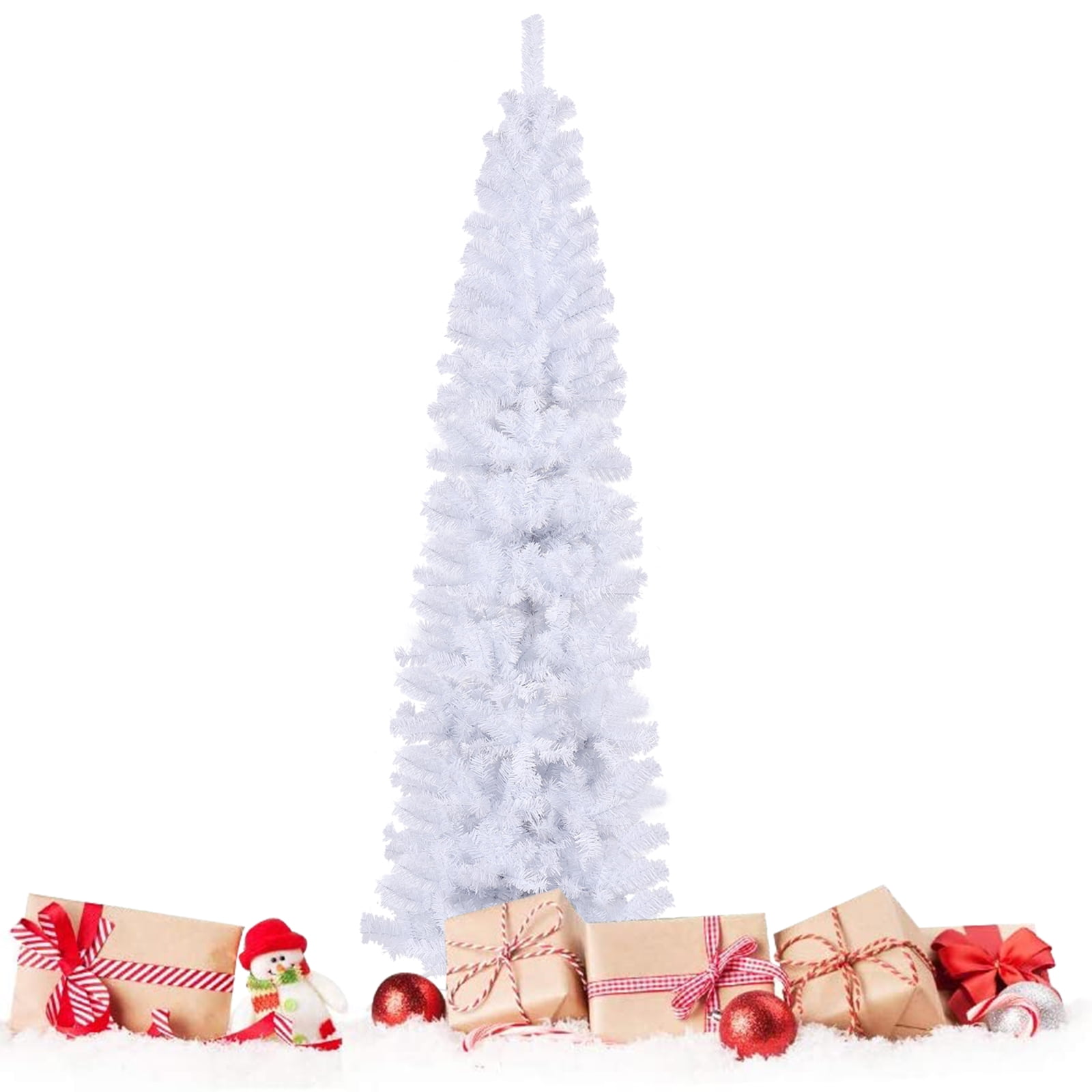 7.5FT White Christmas Tree, Artificial Christmas Trees Skinny Spruce ...