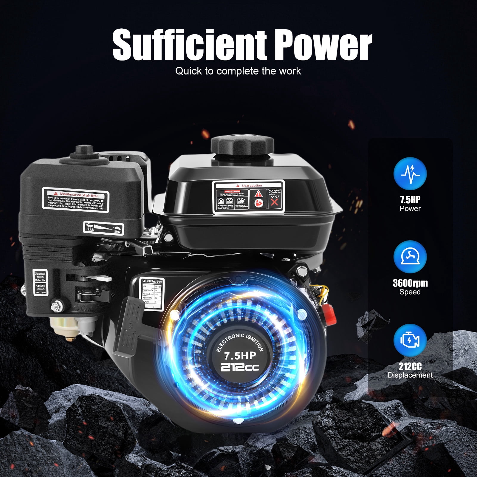 7.5HP 4 Stroke 212CC Gasoline Engine Air Cooled Horizontal Gas Engine ...