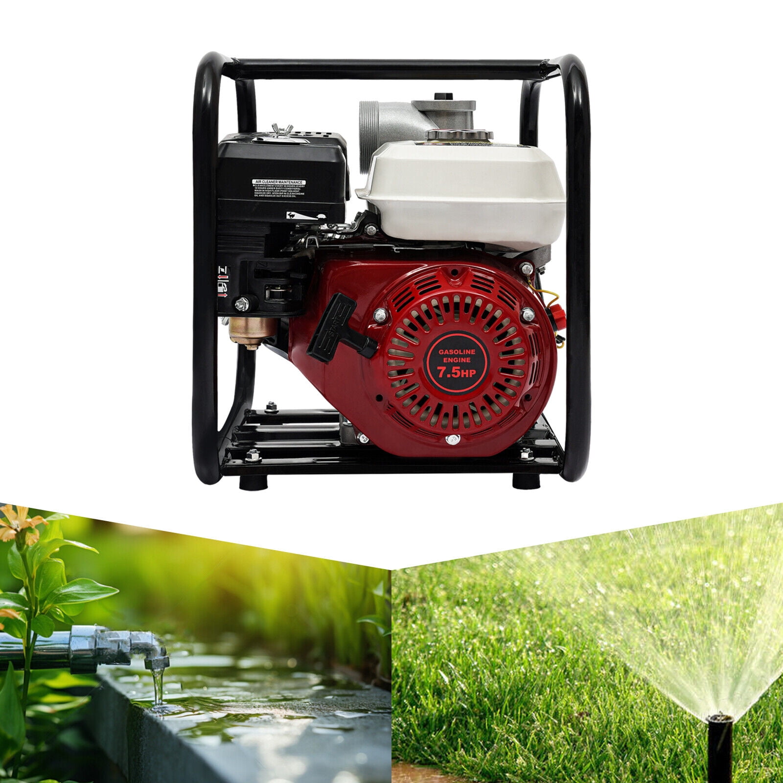 7.5HP 4 Stroke Gasoline Water Pump 3" Portable Gas-Powered Semi-Trash ...