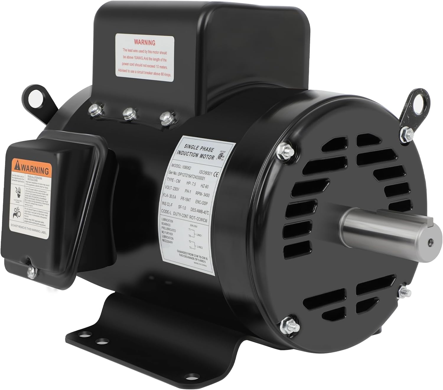 7.5HP Air Compressor Motor ODP 3450RPM, Single Phase 184T Frame Motor ...