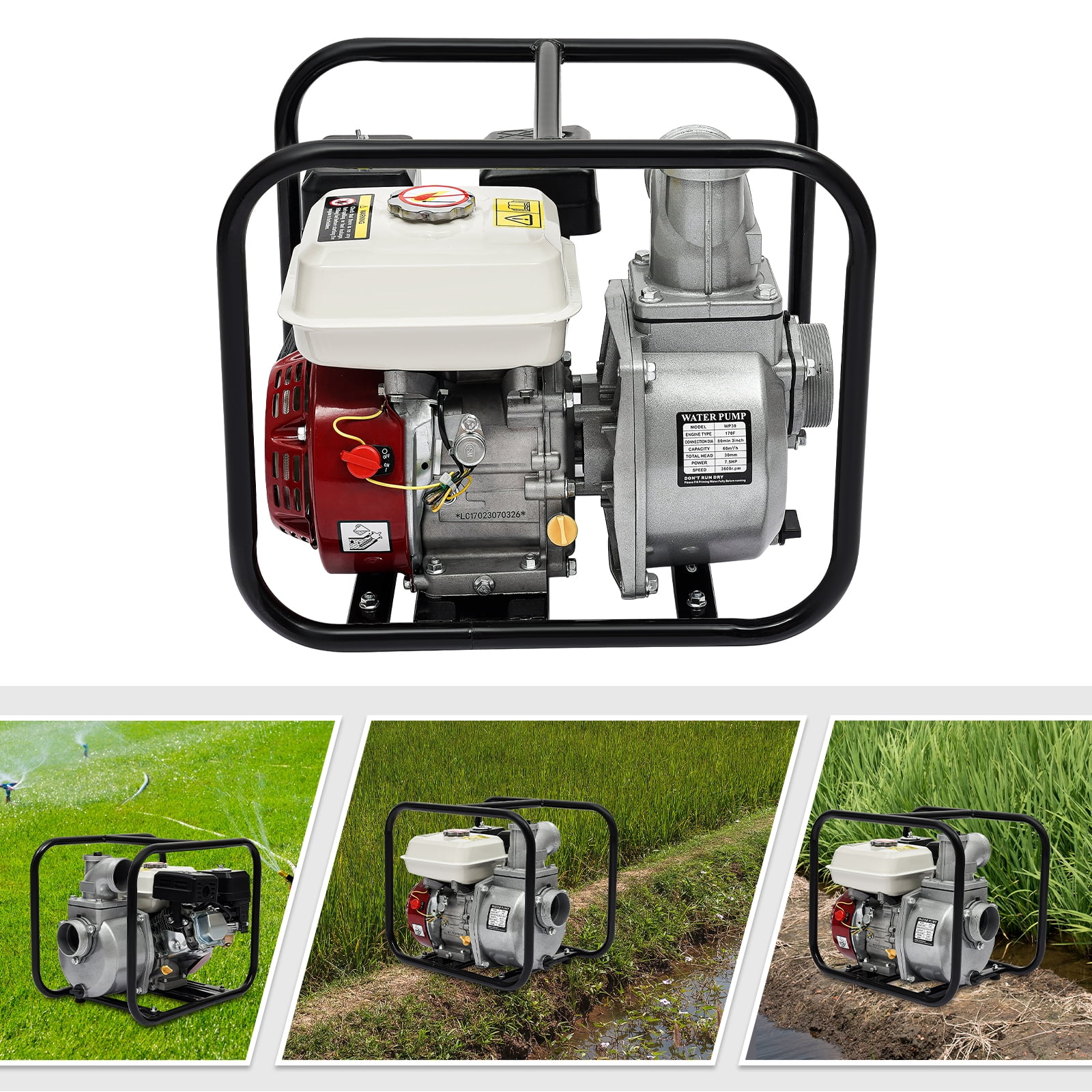 7.5HP Gasoline Water Pump with 210cc Engine, 1000L/Min Capacity, Suited ...