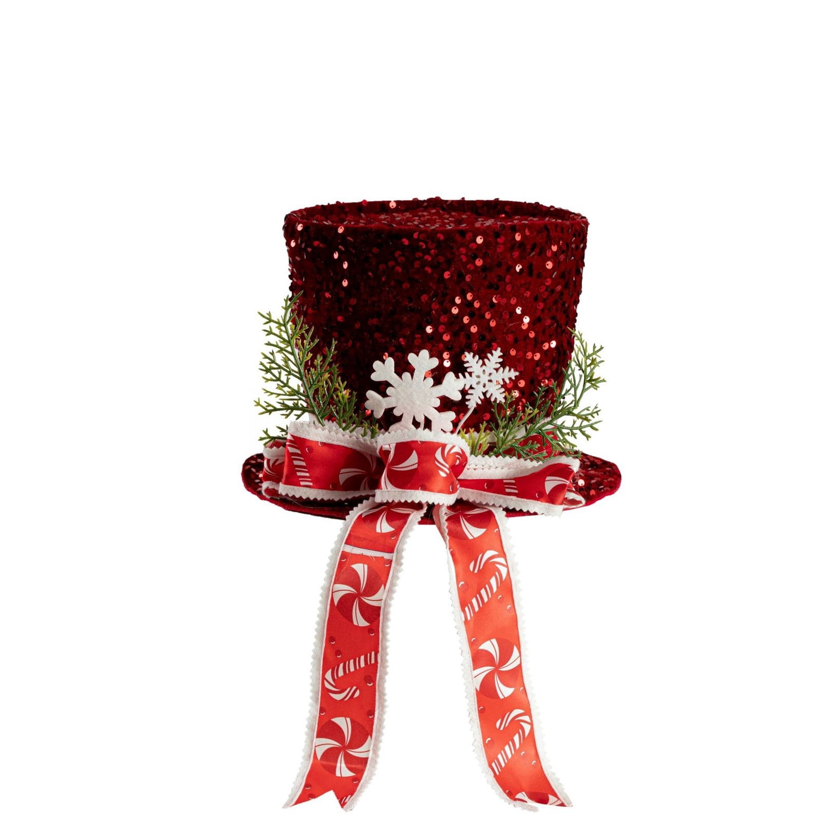 7.5Inch Christmas Tree Topper Hat, Large Red Sequins Top Hat with Bow ...