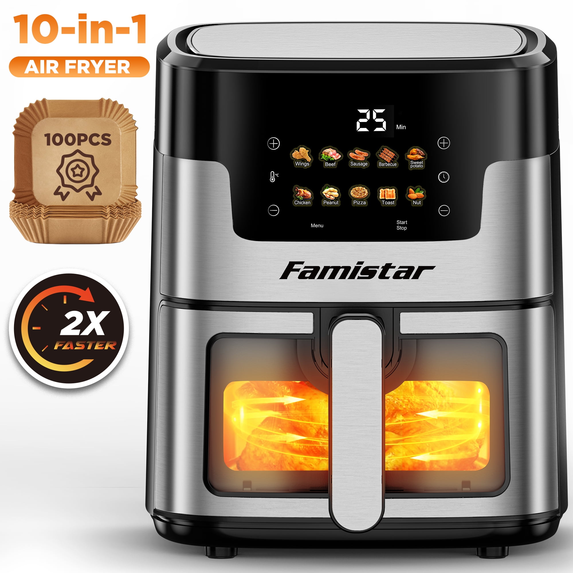 7.5QT Air Fryer, 10 in 1 Preset Cookings Air Fryer, Portable Air Fryer ...