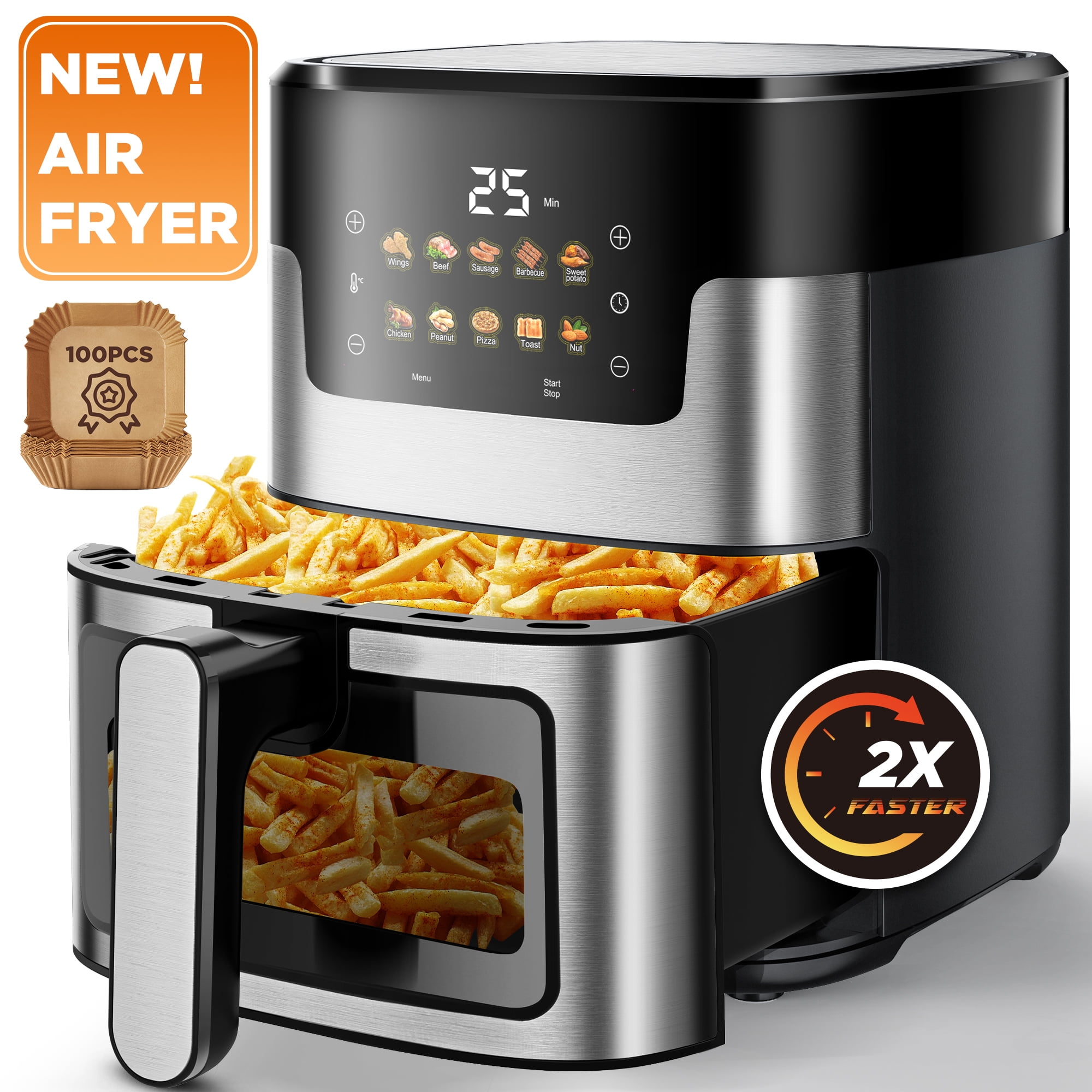 7.5QT Air fryer, 10-in-1 Multifunction Air Fryer Oven with Digital LED ...