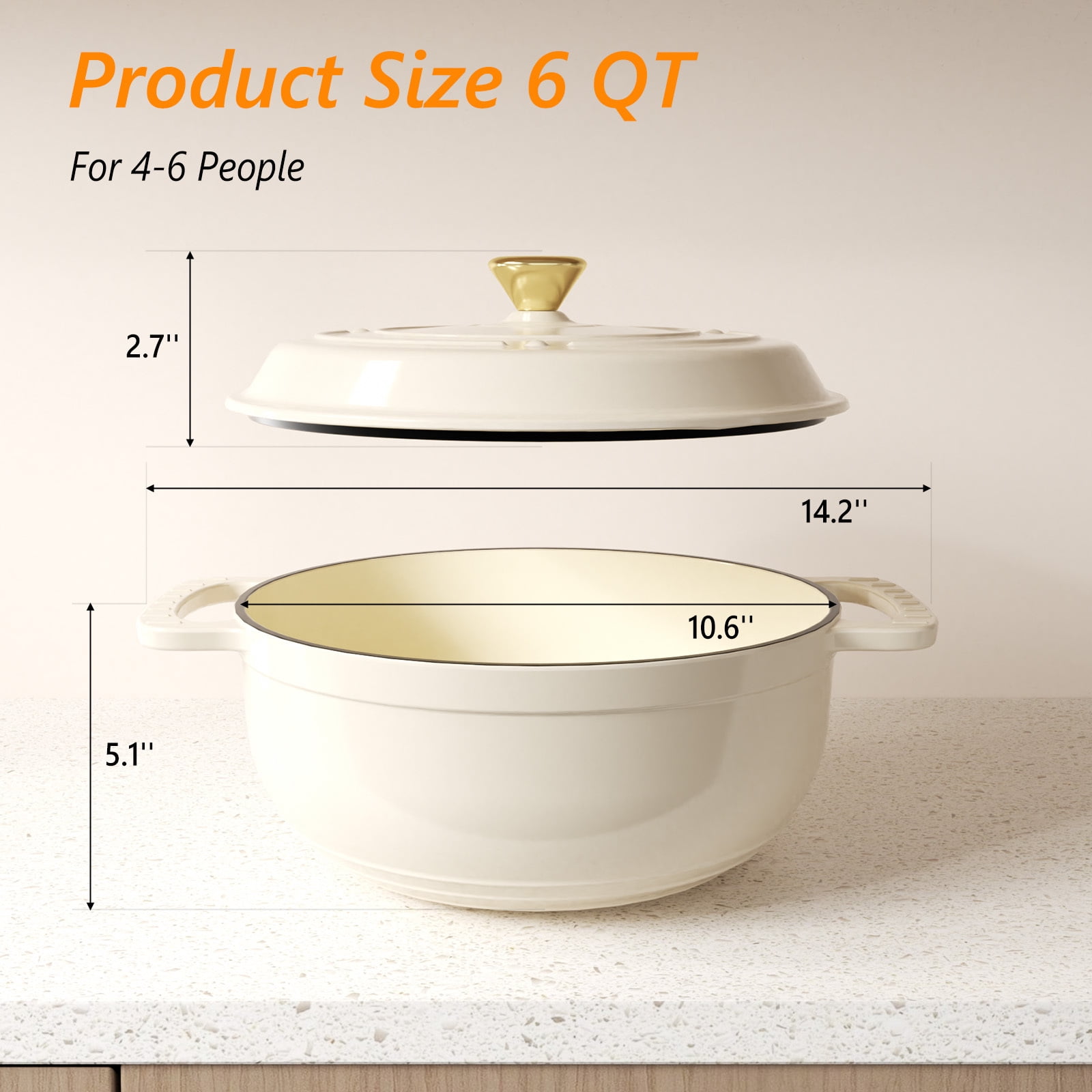 7.5QT Pre-Seasoned Red Dutch Oven - Enamel Cast Iron, Silicone-Grip ...