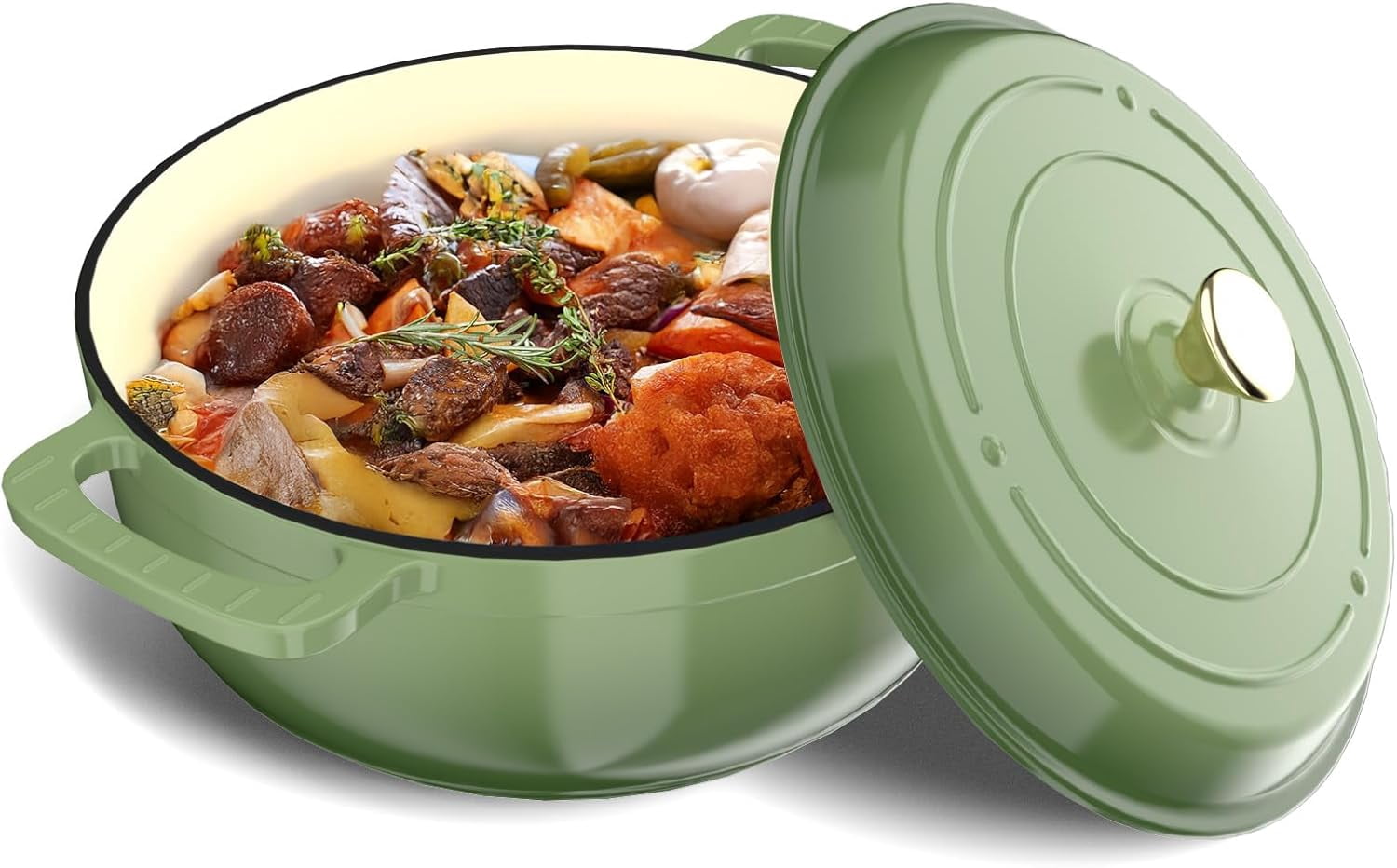 7.5QT Round Dutch Oven, Enameled Cast Iron Dutch Oven Pot with Lid ...
