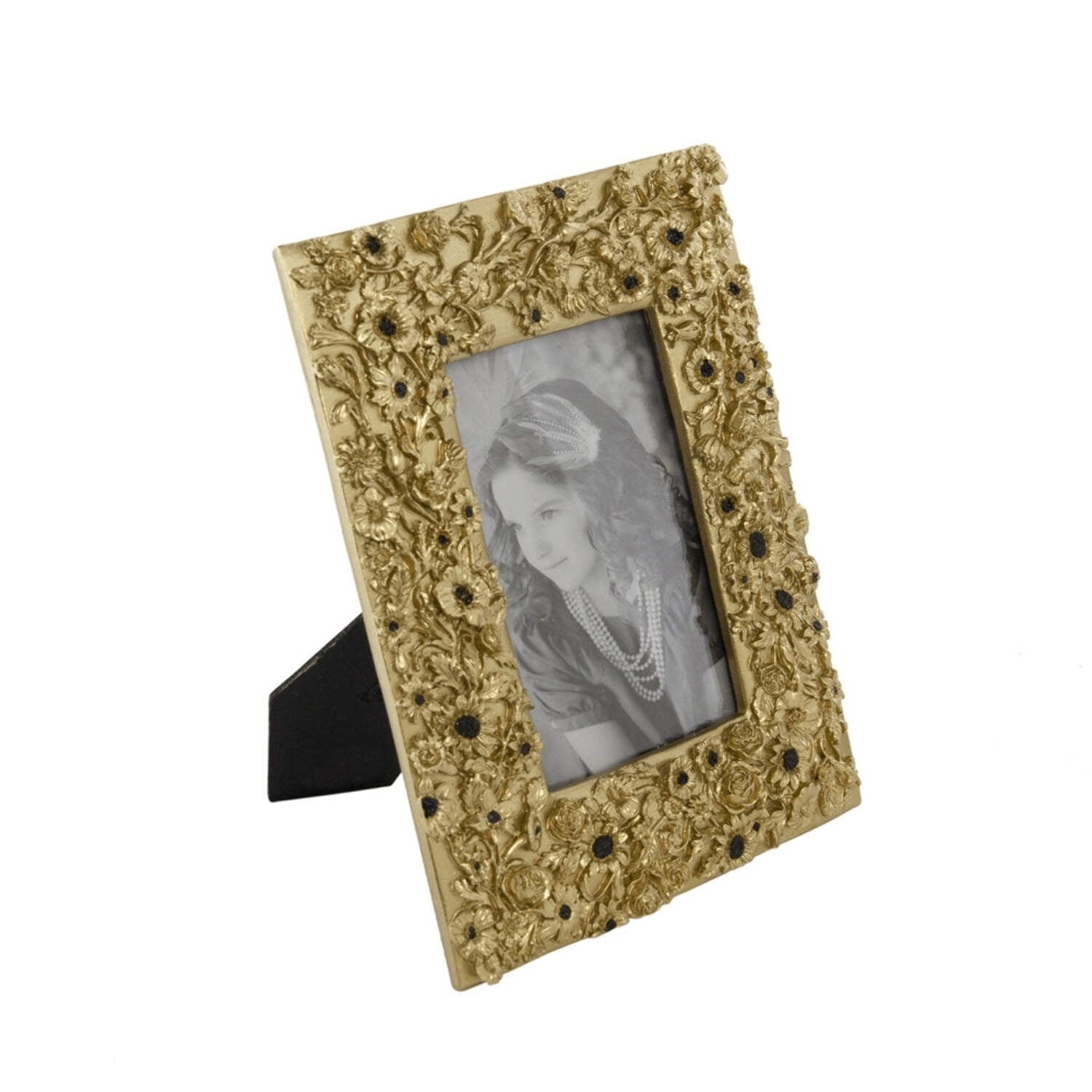 7.5X1X9.5" Vintage Gold Photo Frame With Flower Design Gold Black ...