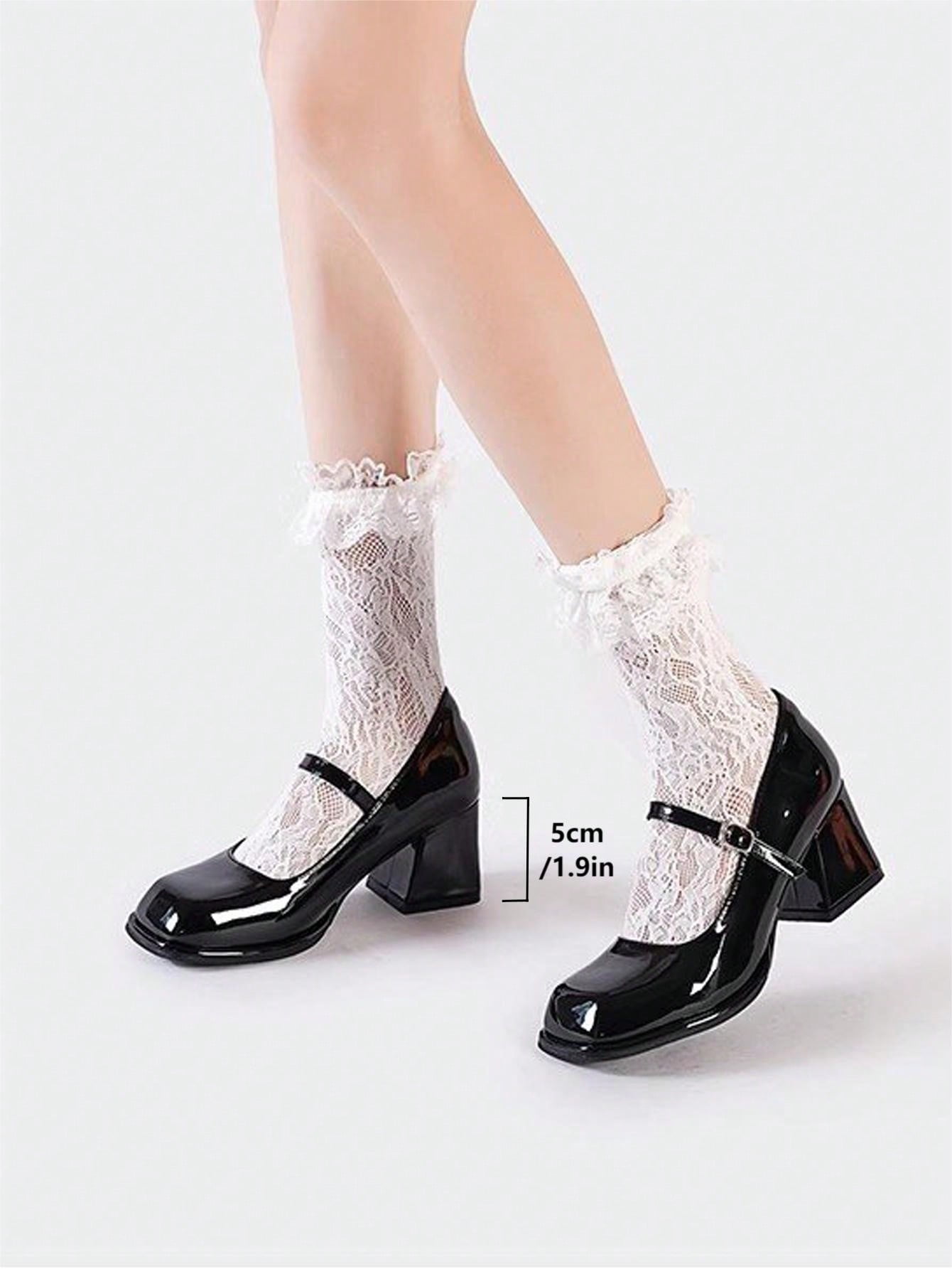 7.5cm Heels Women Single Shoes 2024 New Arrival Black Chunky High Heels ...