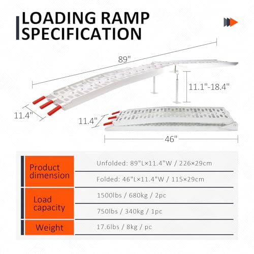 7.5ft Aluminum Ramps, 1500lbs Folding Arched Loading Pickup Truck Ramps ...