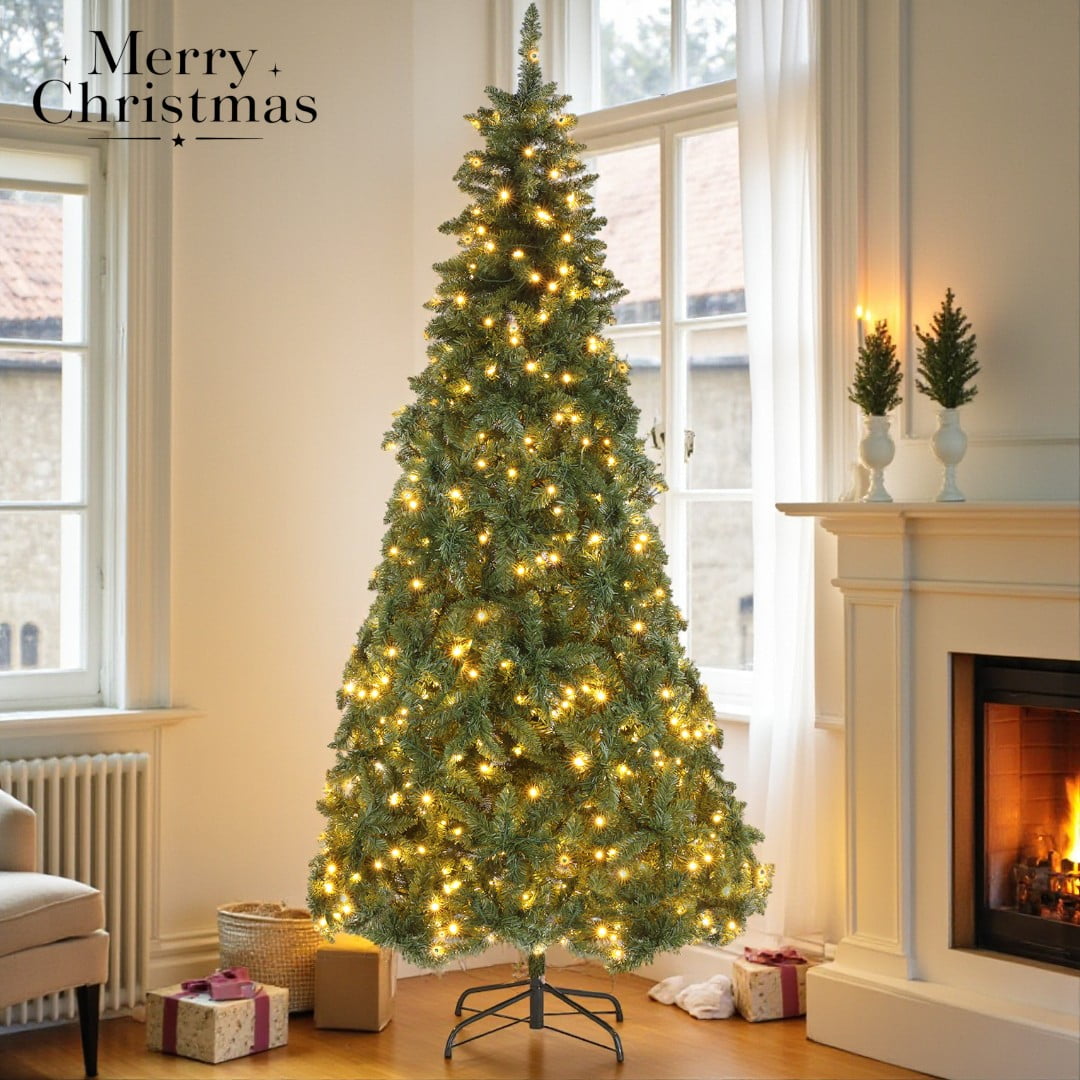 7.5ft Artificial Christmas Tree with 600 LEDs, 8 Lighting Modes, Sturdy ...