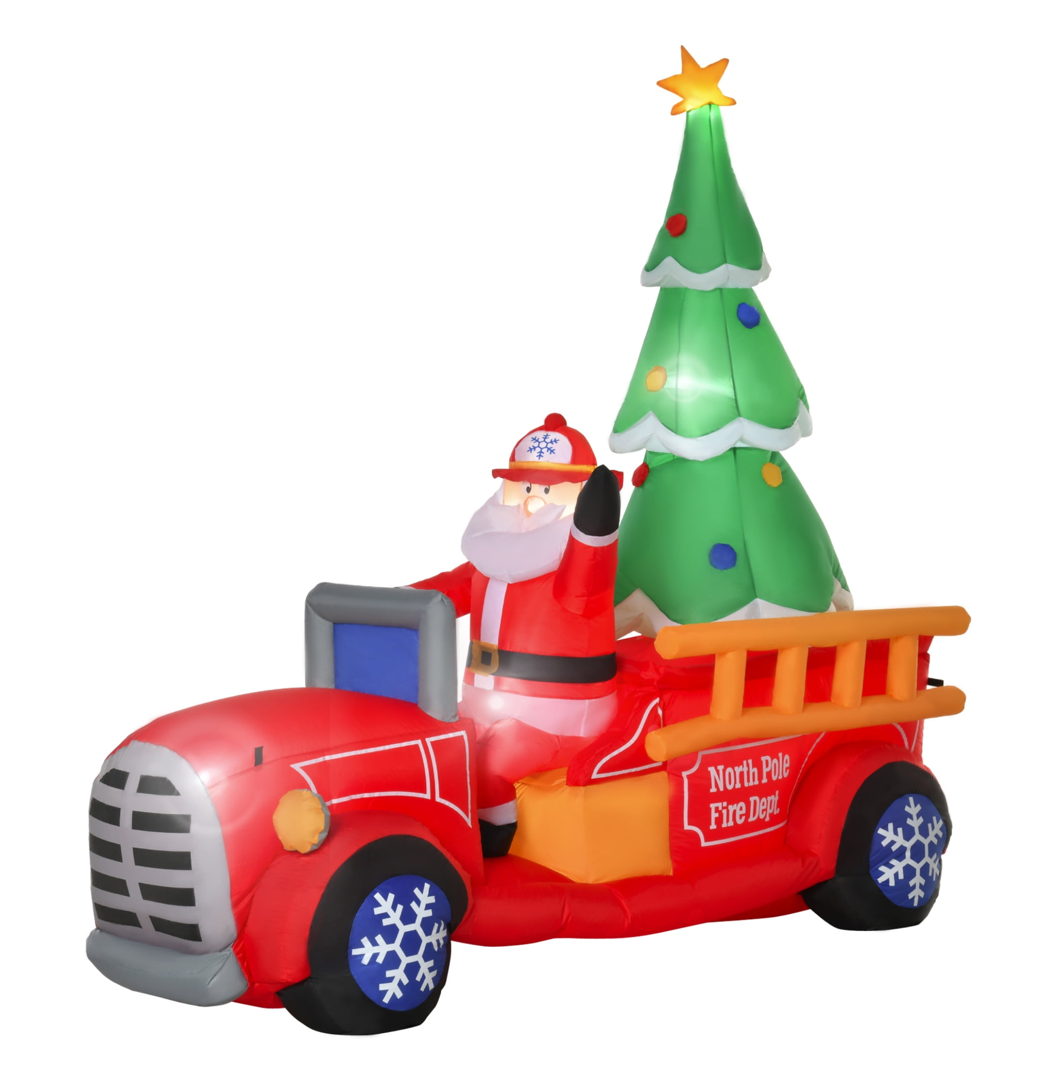 7.5ft Christmas Inflatable Santa Claus Driving a Fire Truck with Tree ...